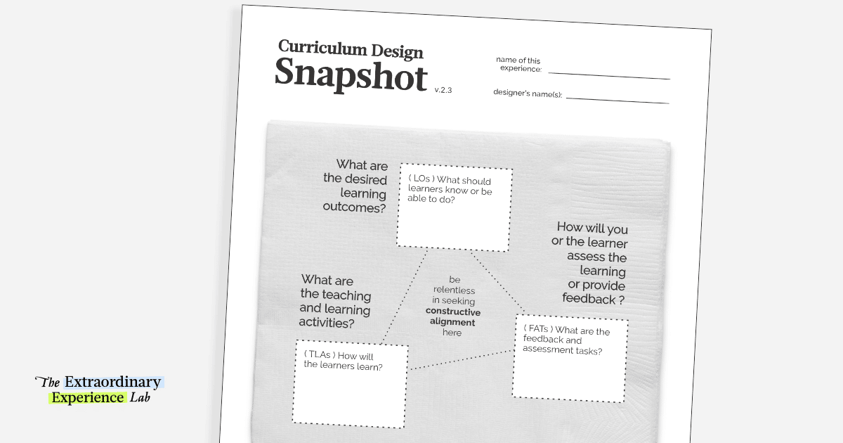 Curriculum Design Snapshot | The Extraordinary Experience Lab